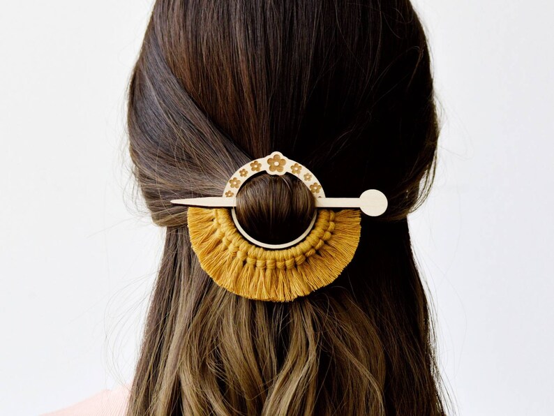 Fall Macrame Circle Barrette With Wooden Hair Stick Macrame - Etsy