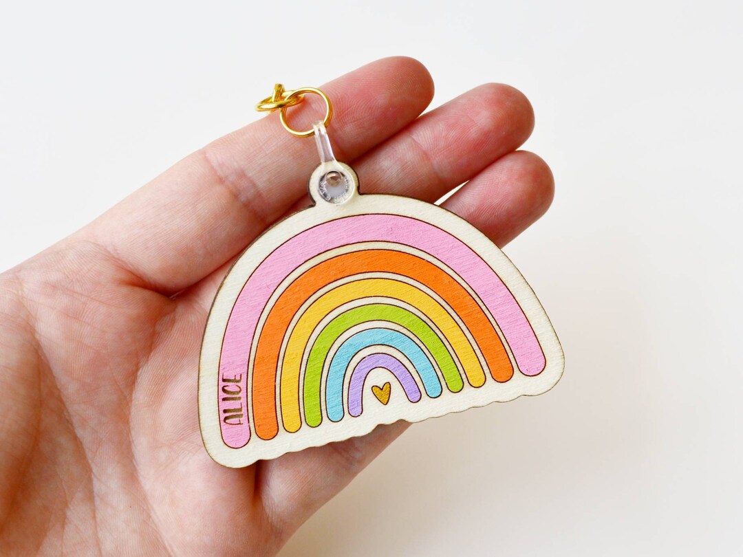 Pastel Rainbow School Bag Tag for Children, Personalized Backpack Tag ...