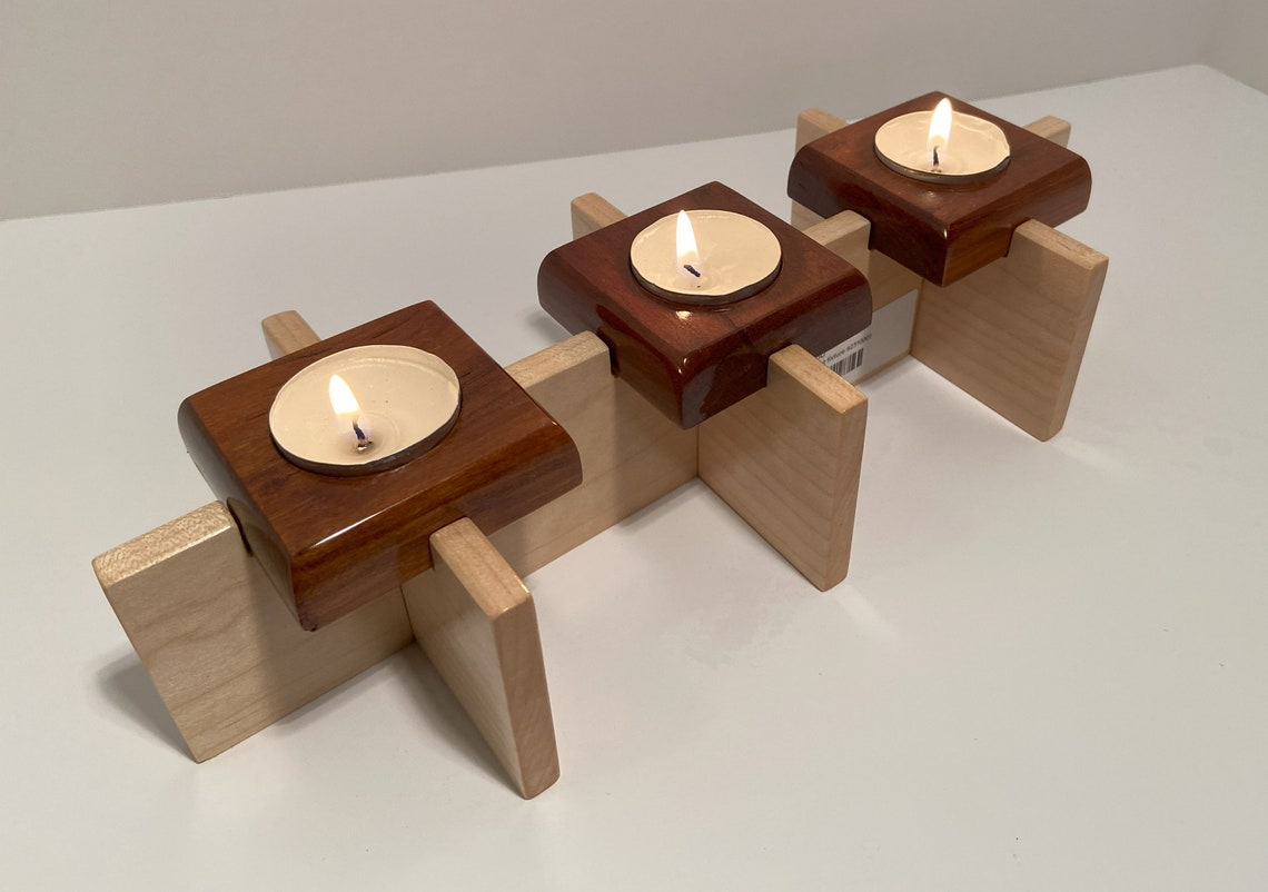 Unique Tea Light Display Made From Maple and Dark Cherry. tlnnnch23002 ...
