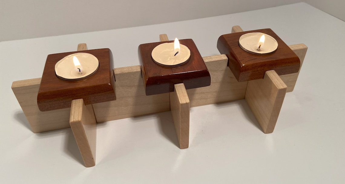 Unique Tea Light Display Made From Maple and Dark Cherry. tlnnnch23002 ...