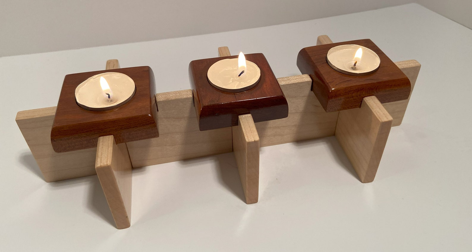 Unique Tea Light Display Made From Maple and Dark Cherry. tlnnnch23002 ...