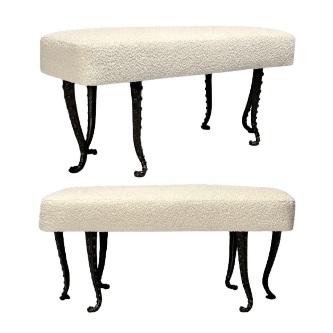 Contemporary, Modern Octopus Benches, Blackened Bronze, White Boucle ...
