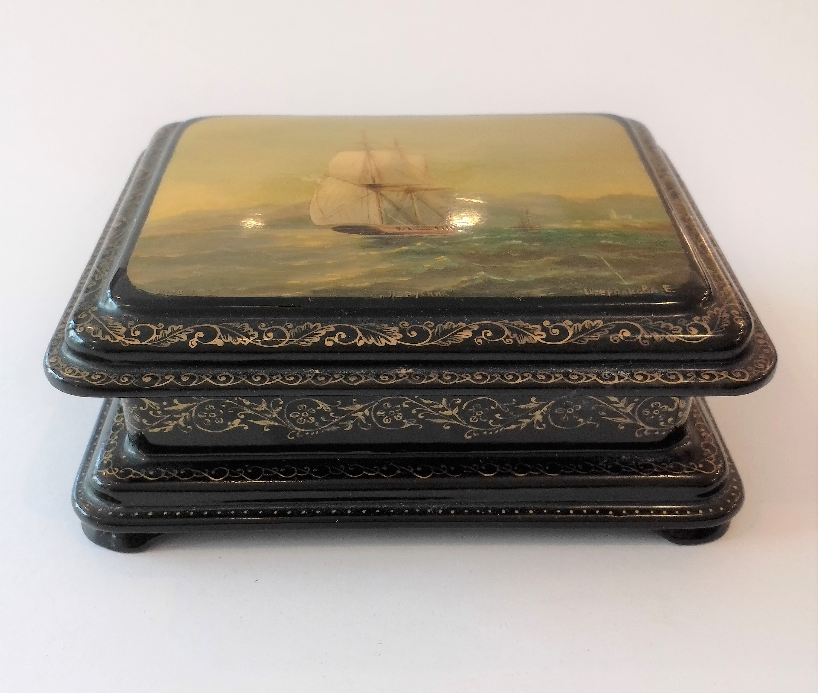Unique Hand-painted Antique Lacquered Russian Wooden Trinket Box ...