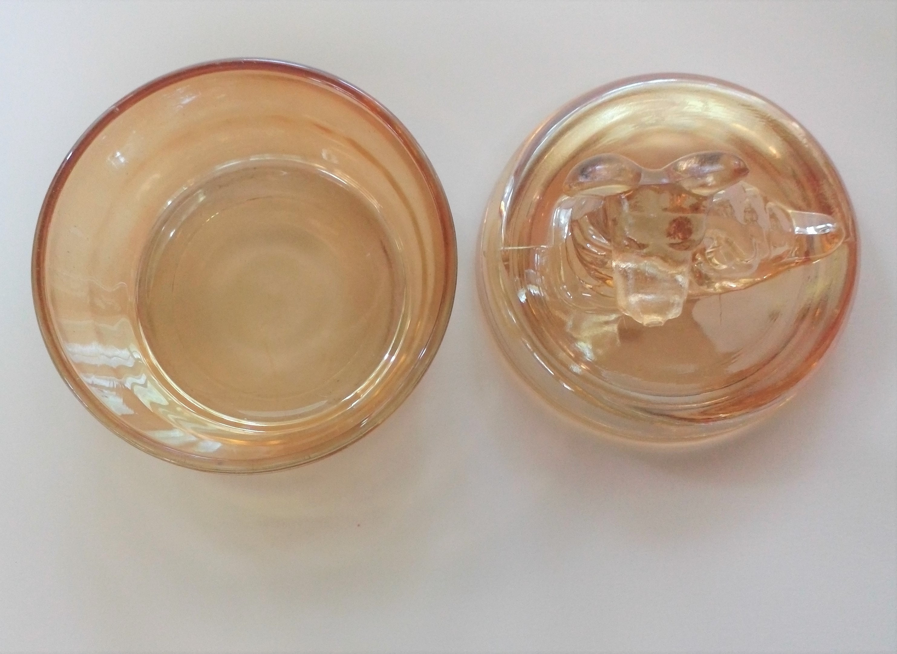 Vintage Art Deco Iridescent Amber Glass Scottie Dog Dresser Jar, Ca ...