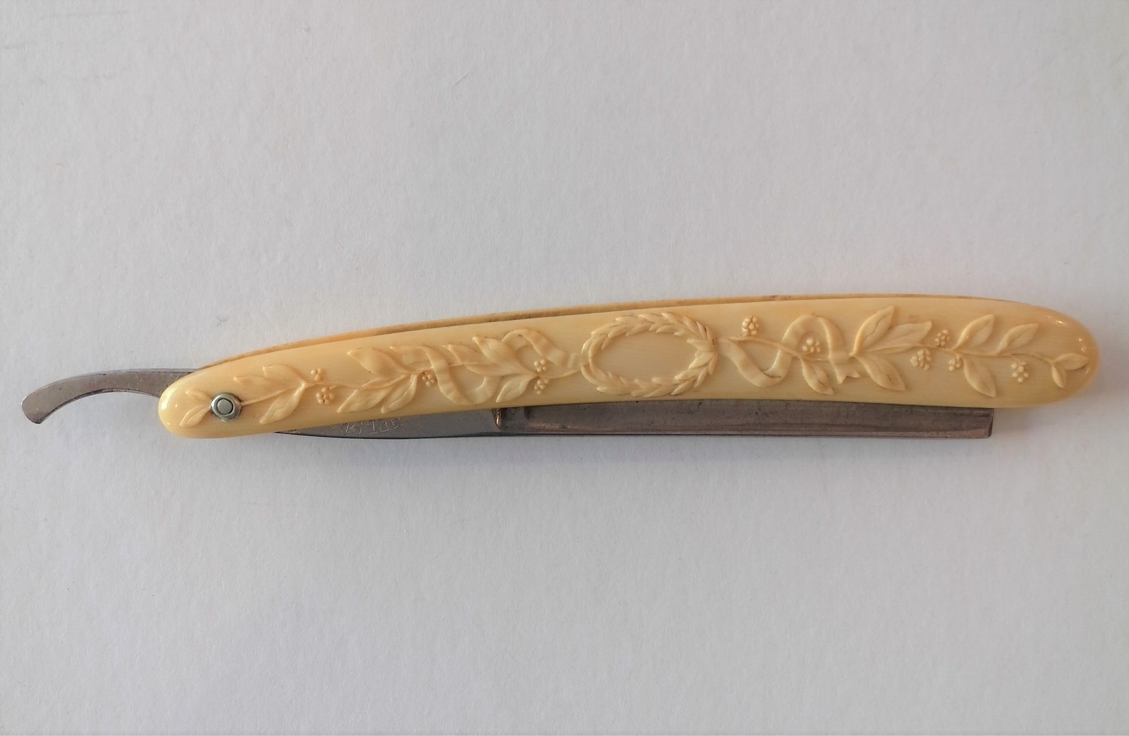 Antique H.J. Herskovitz Sheffield Steel Straight Razor With Decorative ...