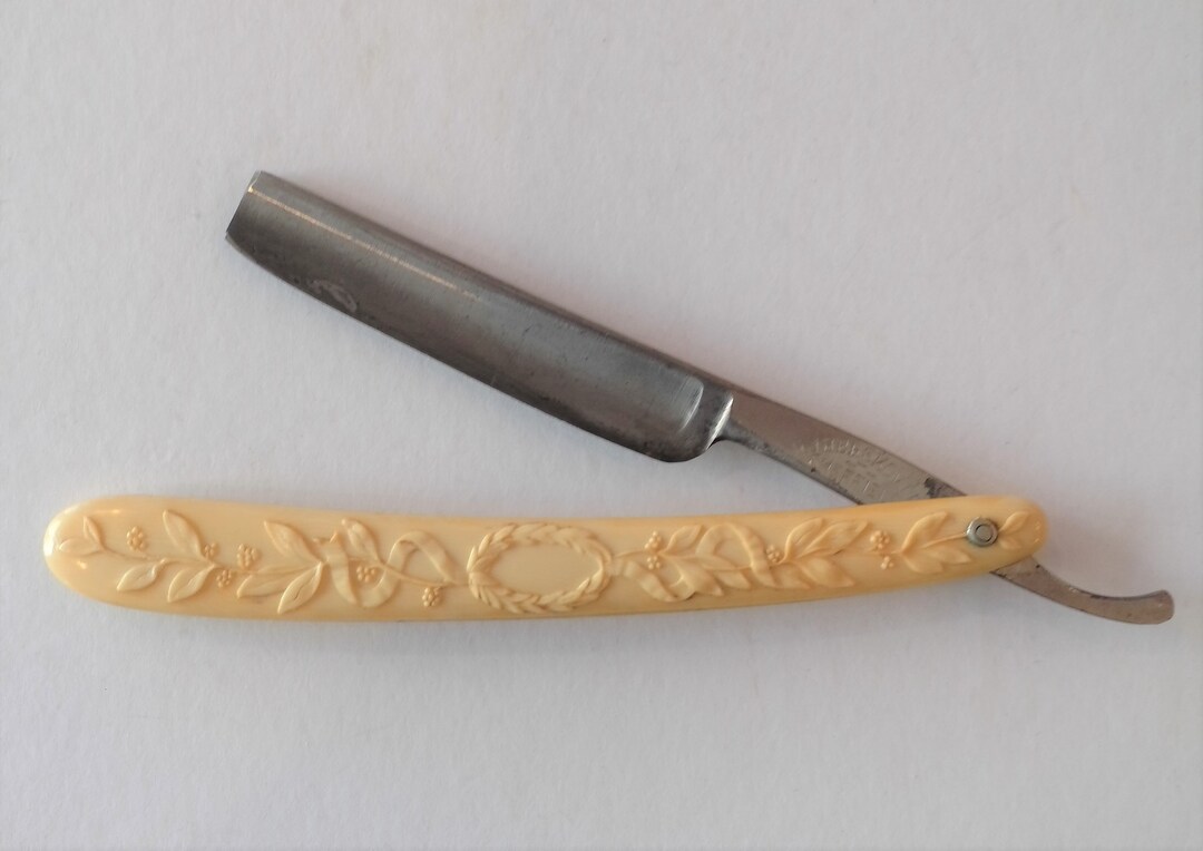 Antique H.J. Herskovitz Sheffield Steel Straight Razor With Decorative ...