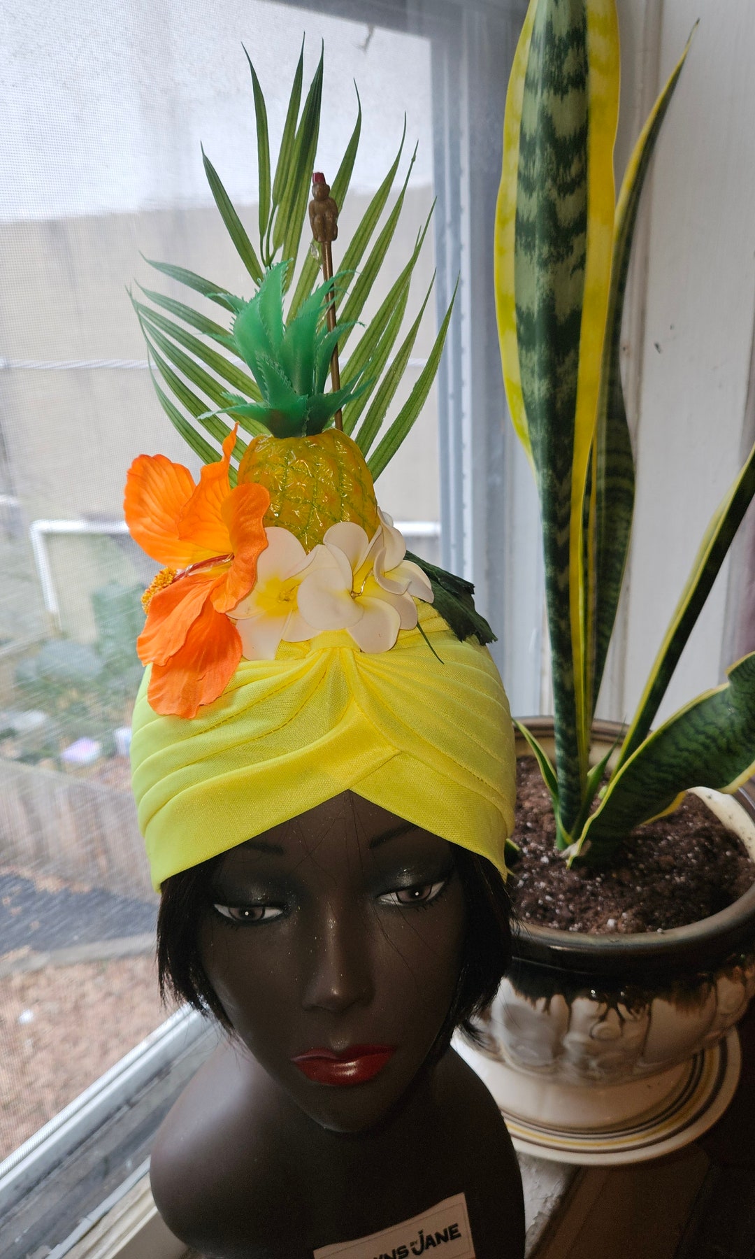 Palm and Plumeria and Shriner Monkey Lighted Pale Yellow Tiki Turban - Etsy