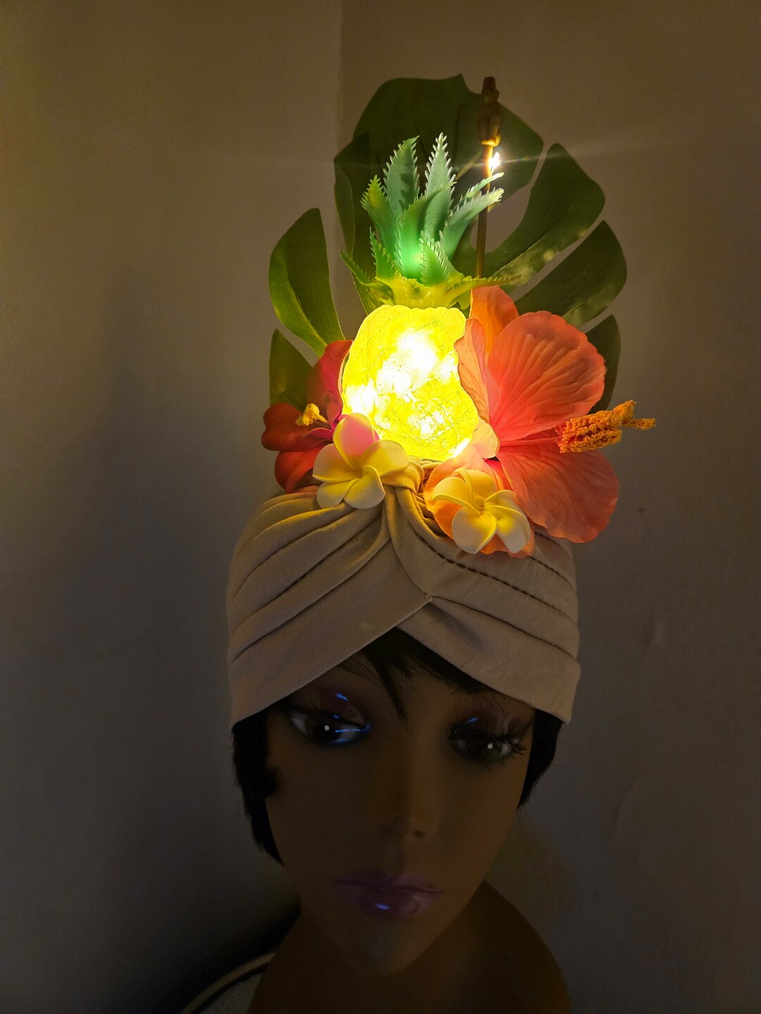 Pink Hibiscus, Plumeria and Shriner Monkey Swizzle on Sand Lighted Tiki ...