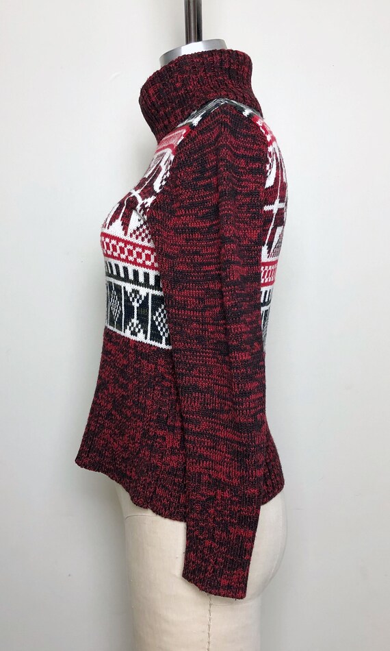 1970s Dark Red Space Dyed Turtleneck Sweater, 70s Pul… - Gem