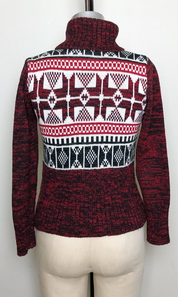 1970s Dark Red Space Dyed Turtleneck Sweater, 70s Pul… - Gem