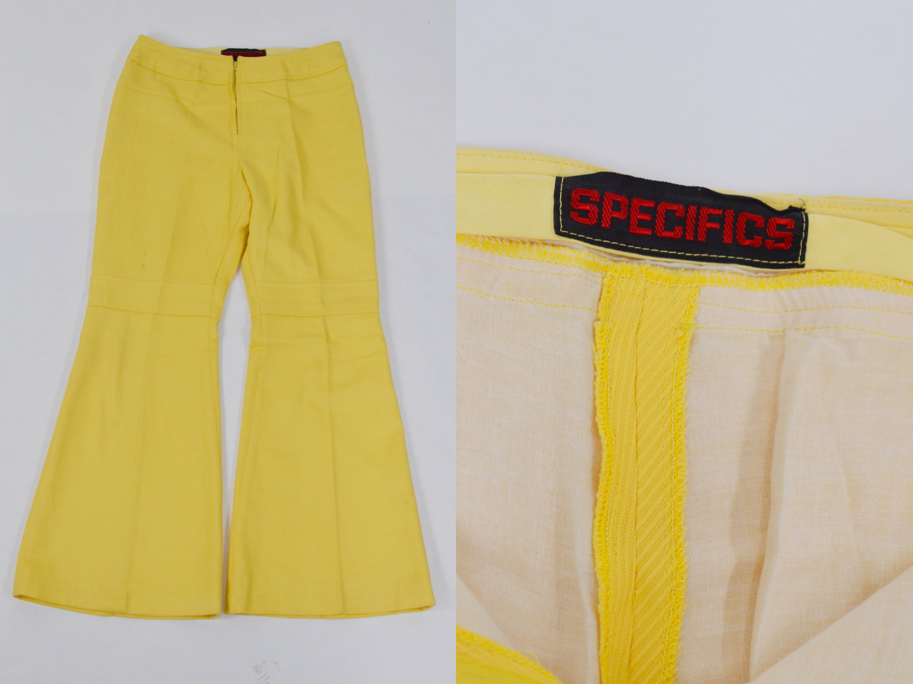 1970s Pale Yellow Specific Brand Bell Bottoms, Mid/low Rise Waist, 70s ...