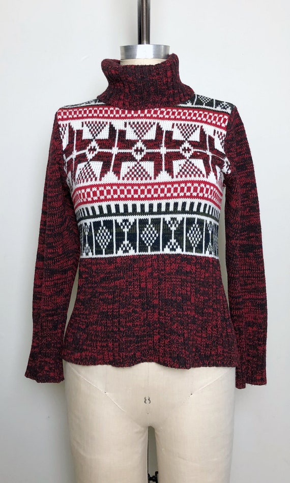 1970s Dark Red Space Dyed Turtleneck Sweater, 70s Pul… - Gem