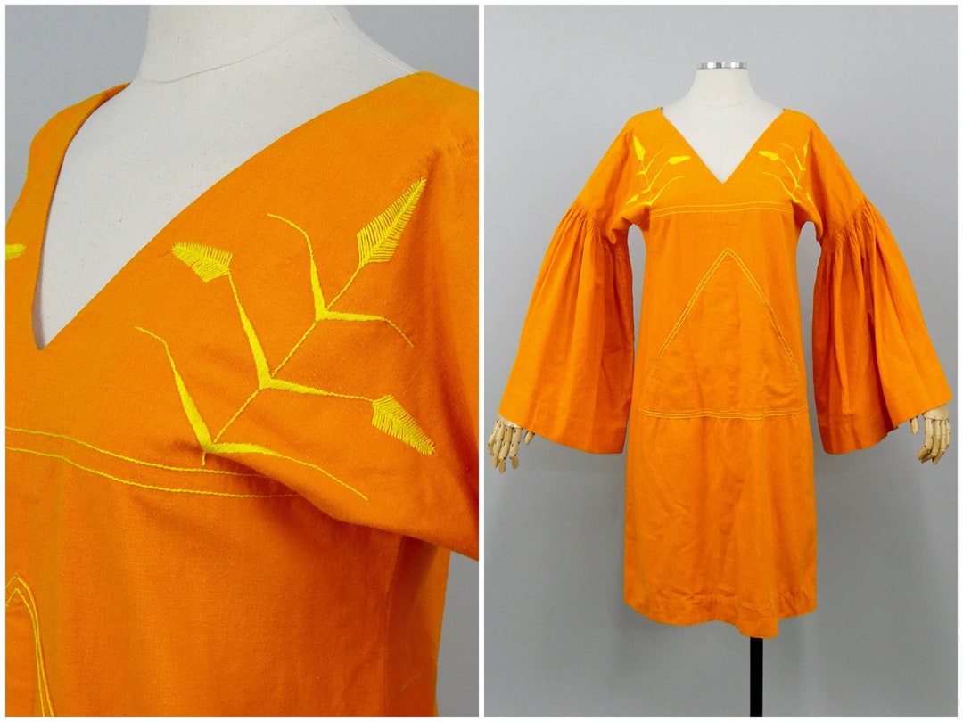 Vintage 1970s Orange Josefa Mini Dress With Bell Sleeves, 70s ...