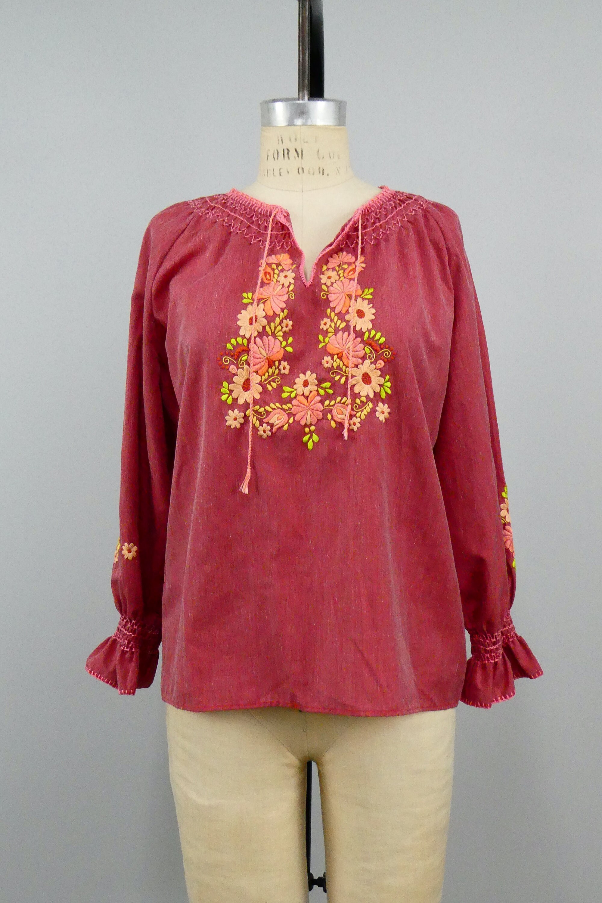 Vintage 1970s Deep Rose Pink Peasant Blouse, 70s Penny Lane, Vintage ...