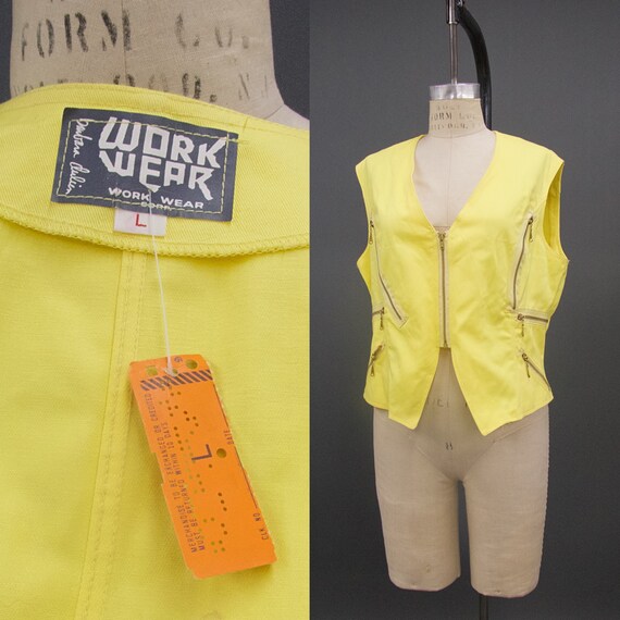 Vintage 1970s Bright Yellow Work Wear Vest, Vintage D… - Gem