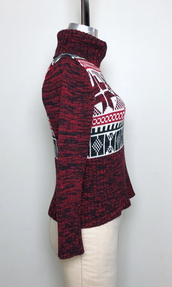 1970s Dark Red Space Dyed Turtleneck Sweater, 70s Pul… - Gem