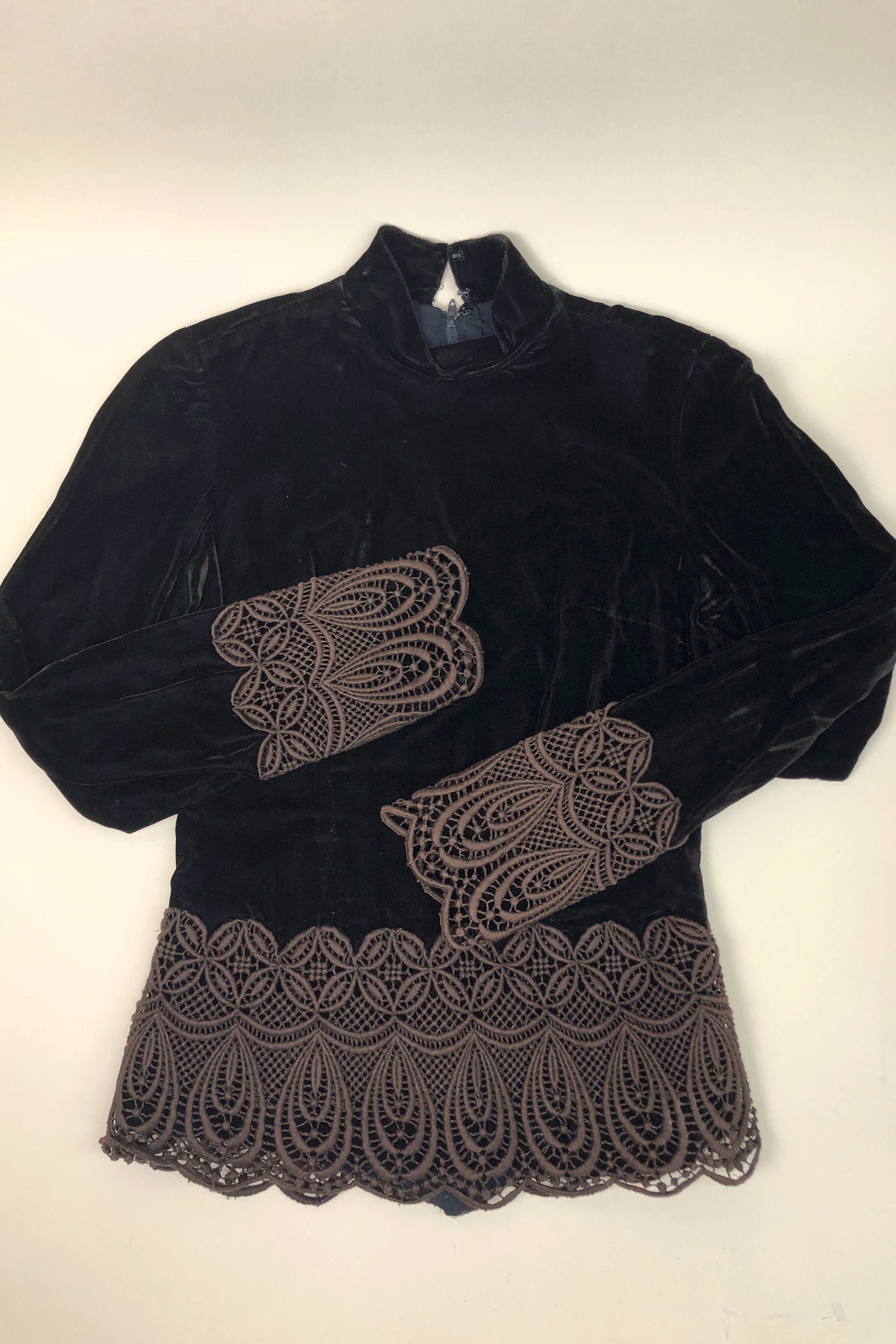 1960s Sophisticated Miss Brown Velvet & Lace Top, Vintage Romanticism ...