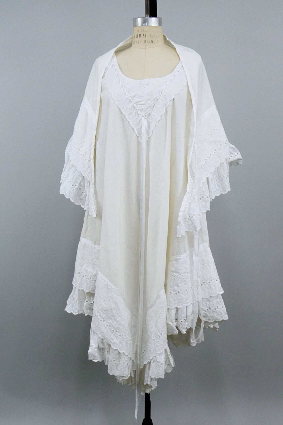 Vintage 1970s White Josefa Dress With Matching Shawl, 70s Eyelet Lace ...