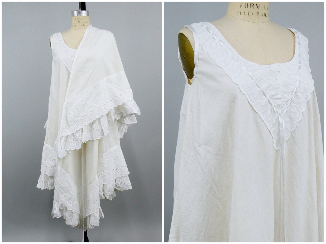 Vintage 1970s White Josefa Dress With Matching Shawl, 70s Eyelet Lace ...