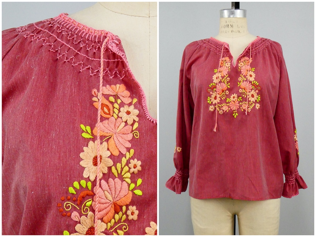 Vintage 1970s Deep Rose Pink Peasant Blouse, 70s Penny Lane, Vintage ...