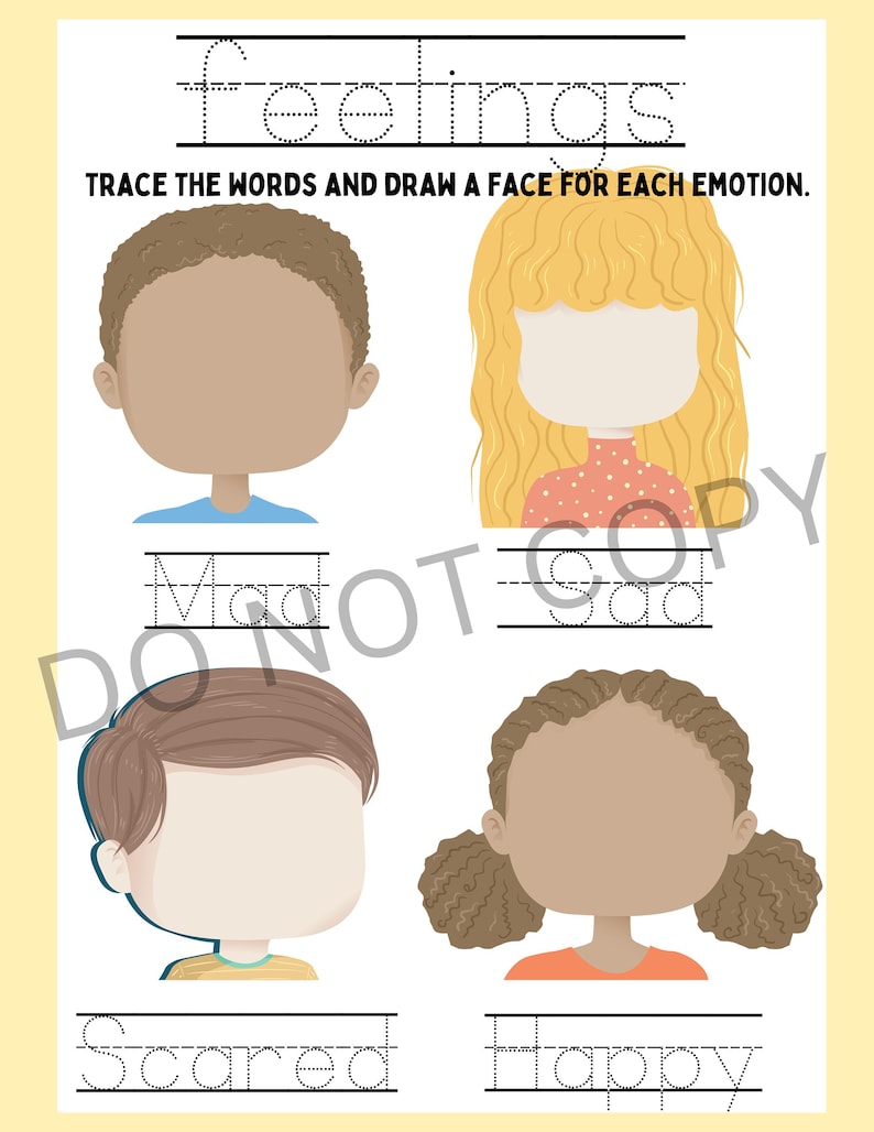 PRINTABLE 4 FEELINGS Worksheet, Preschool Worksheet, Emotions, Toddler ...