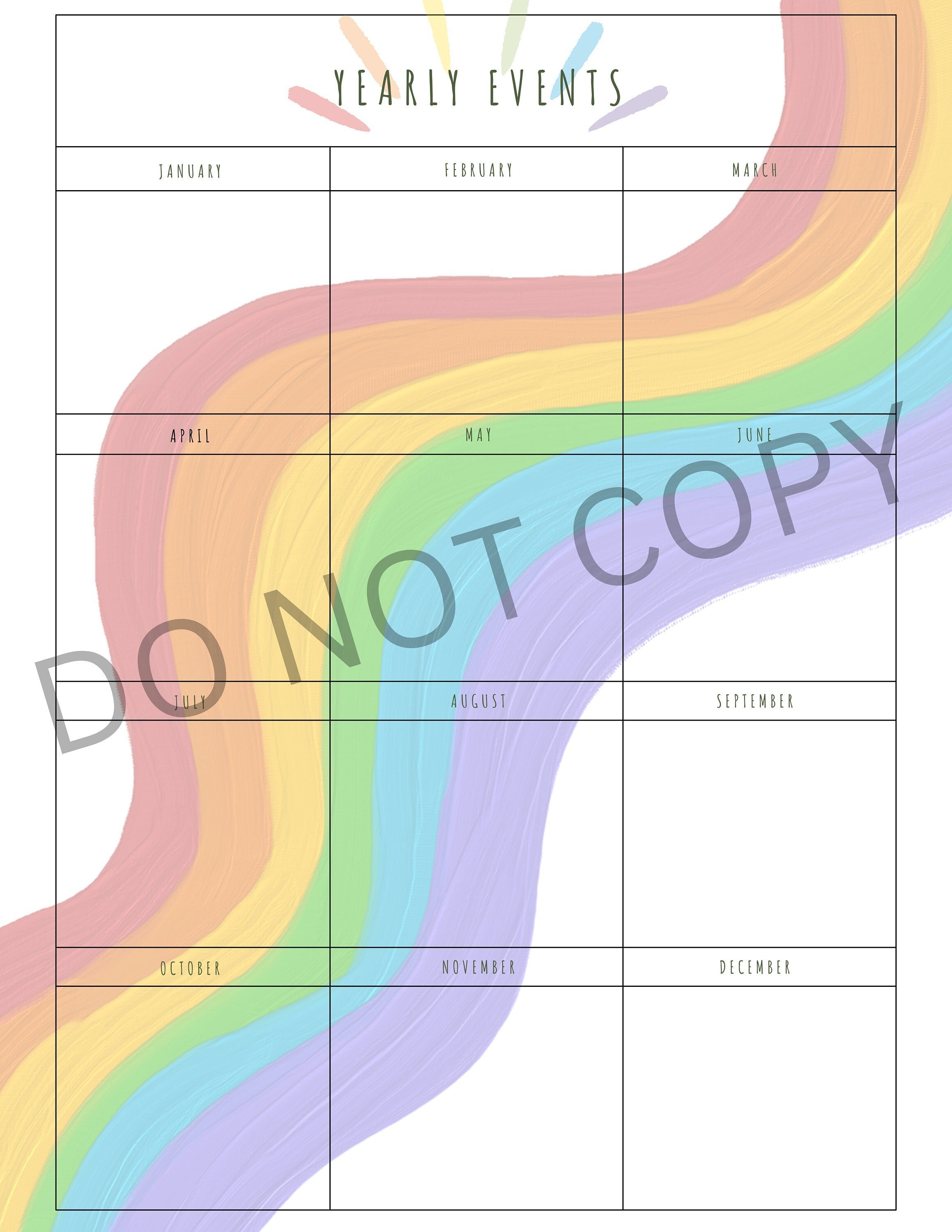 Rainbow Blank Year in a Glance, Printable Download, Calendar - Etsy