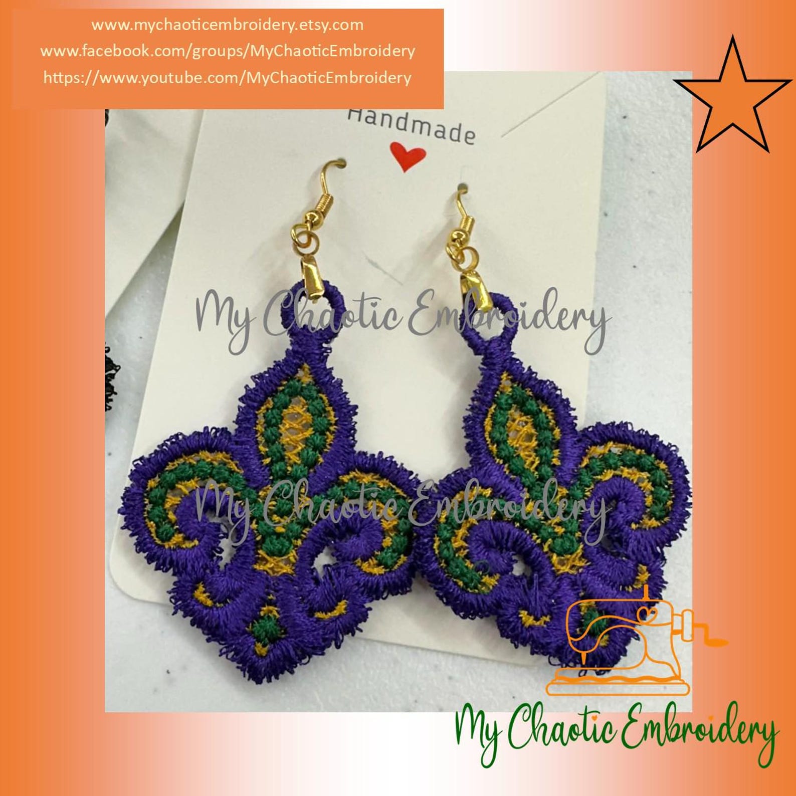 4x4 FSL Free Standing Lace Fleur De Lis Fuzzy Charm Gift Tag Earrings ...
