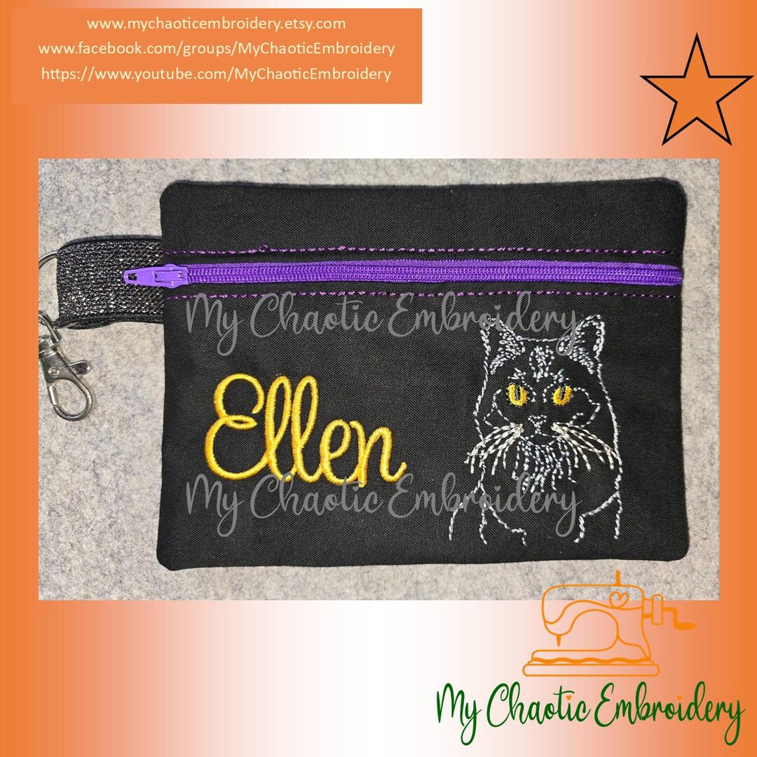 5x7 Hoop Size Sketchy Cat Fully Lined No Exposed Seams Zipper Bag ...