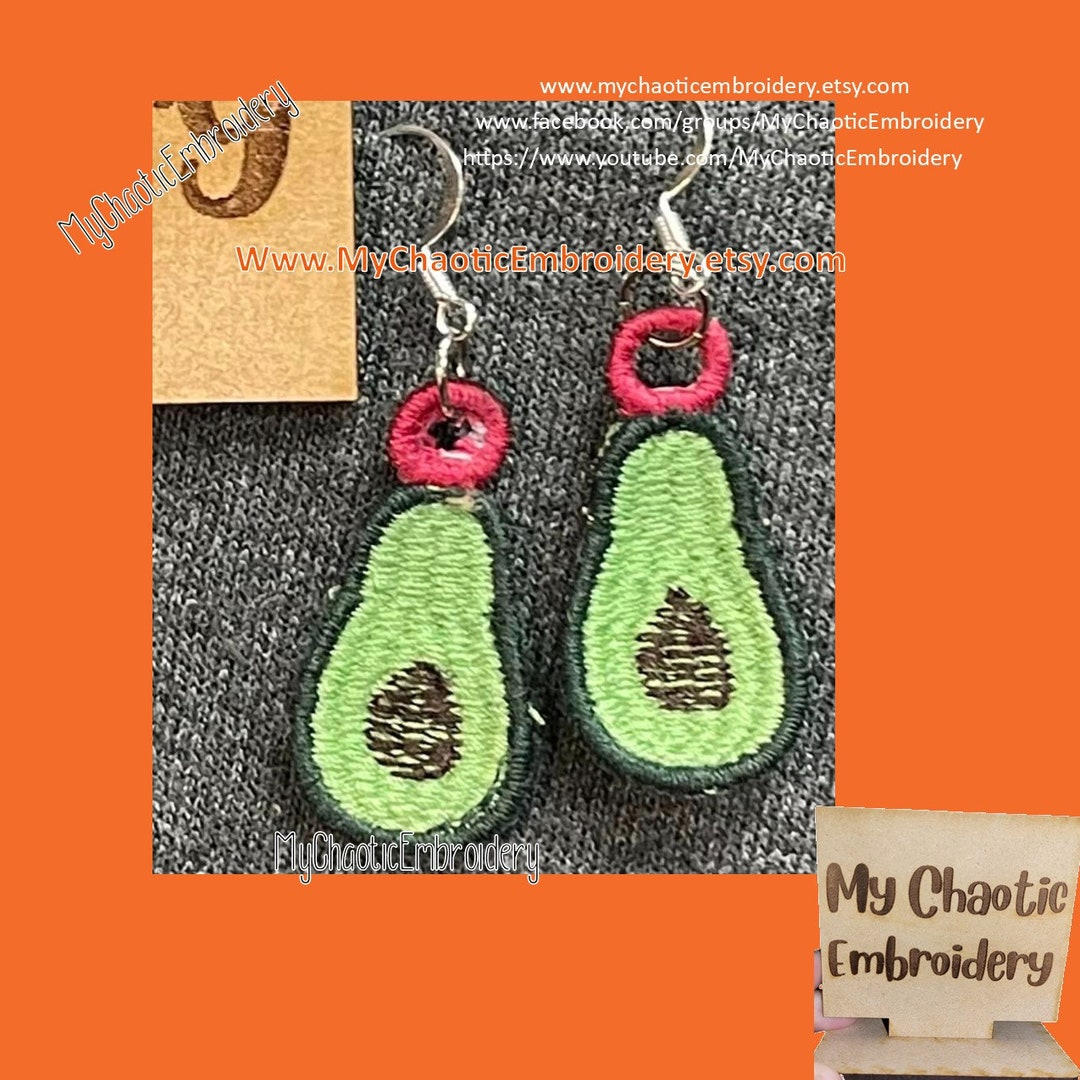 4x4 FSL Free Standing Lace Avocado Earrings Pattern, Fish Hook Hardware ...