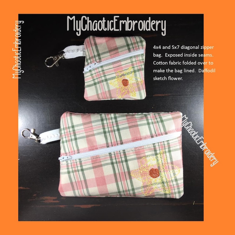 2 styles included 4x4 ITH diagonal zipper bag exposed inside | Etsy