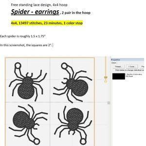 4x4 FSL Free Standing Lace Spider Earrings Pattern, Fish Hook Hardware ...