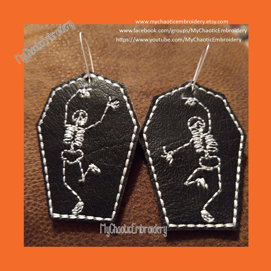 Casket Coffin Dancing Skeletons Faux Leather Vinyl Earring Pattern - to ...