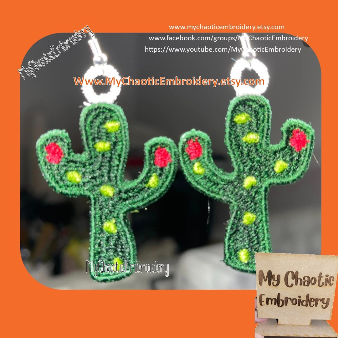 4x4 FSL Free Standing Lace Cactus Cacti Earrings Pattern, Fish Hook ...