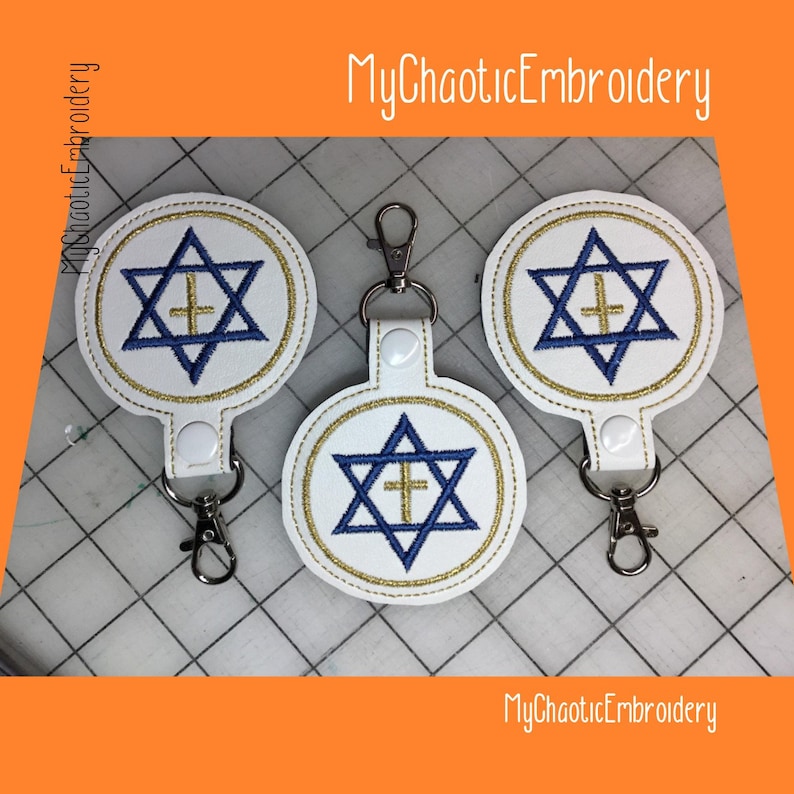 Messianic Jewish Star of David Cross Star Key Fob Ring Designs Round ...
