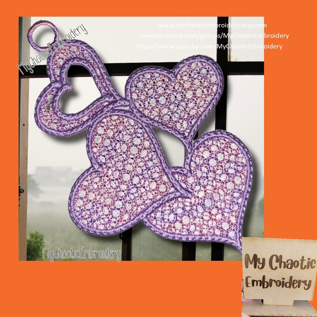 Free Standling Lace FSL Stacked Hearts Circle Stippling Ornament ...