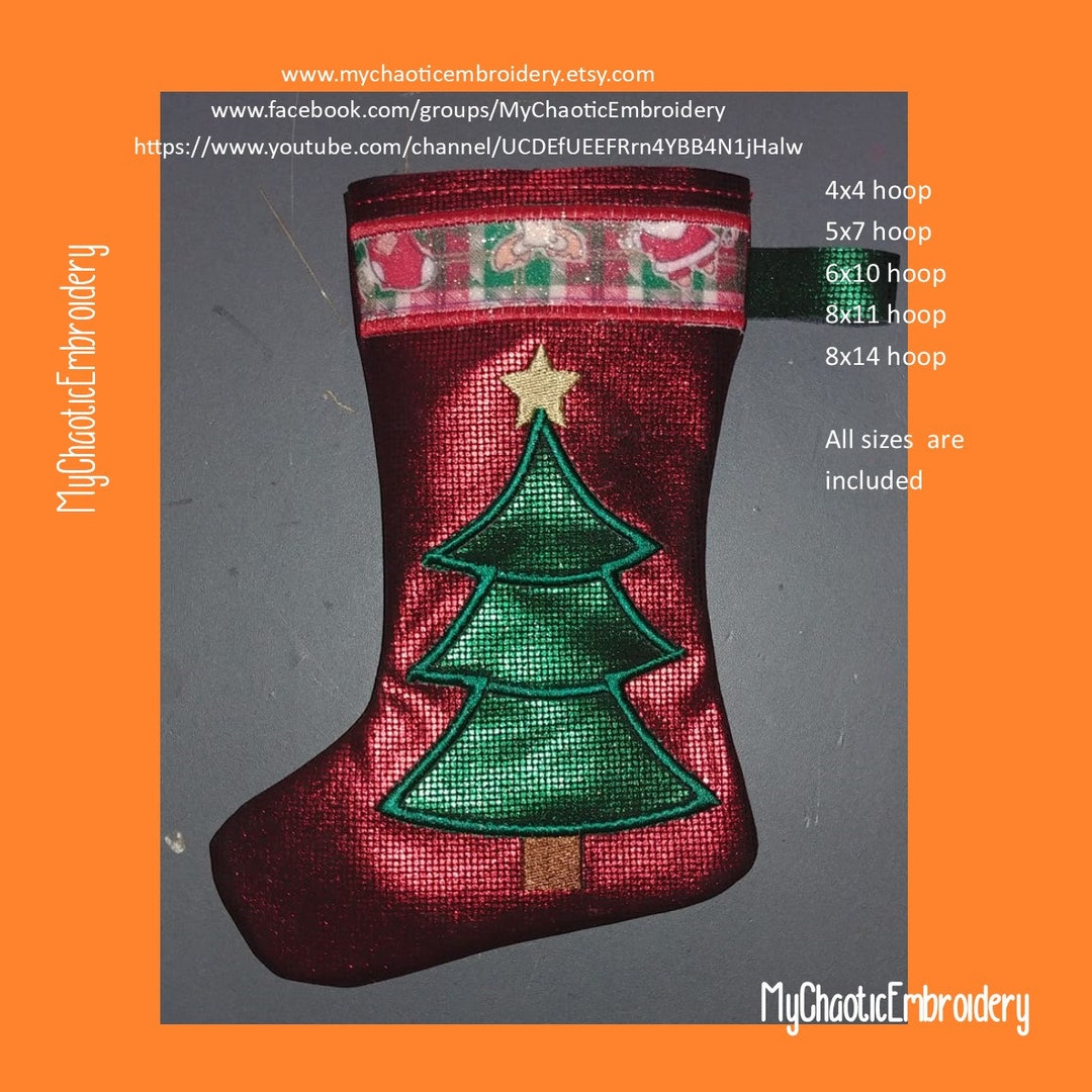 ITH Unlined Christmas Stocking Applique Embroidery Designs Multiple ...