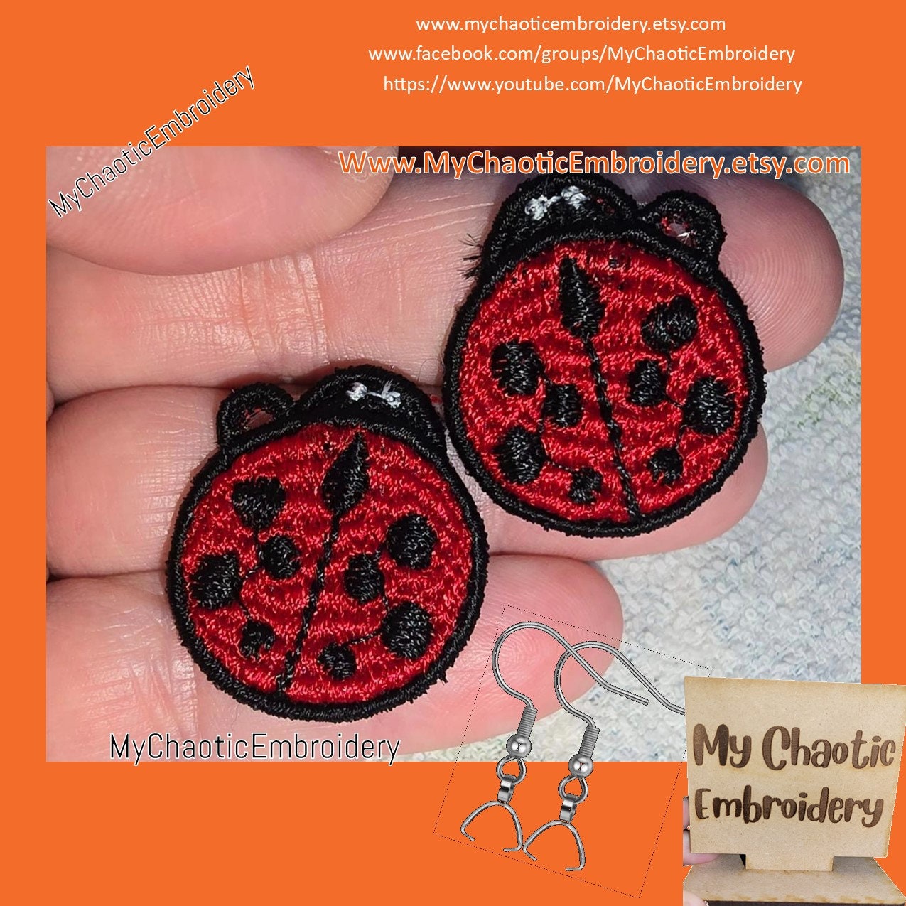 4x4 FSL Free Standing Lace Ladybug Lady Beetle Bug Earrings Pattern ...