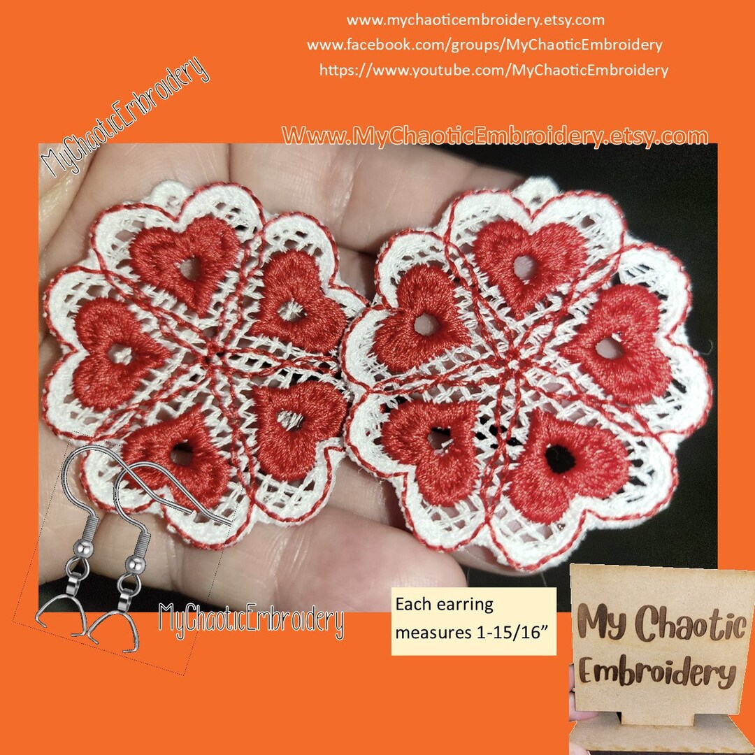 4x4 FSL Free Standing Lace Hearts Sketch Center Earrings Pattern, Fish ...