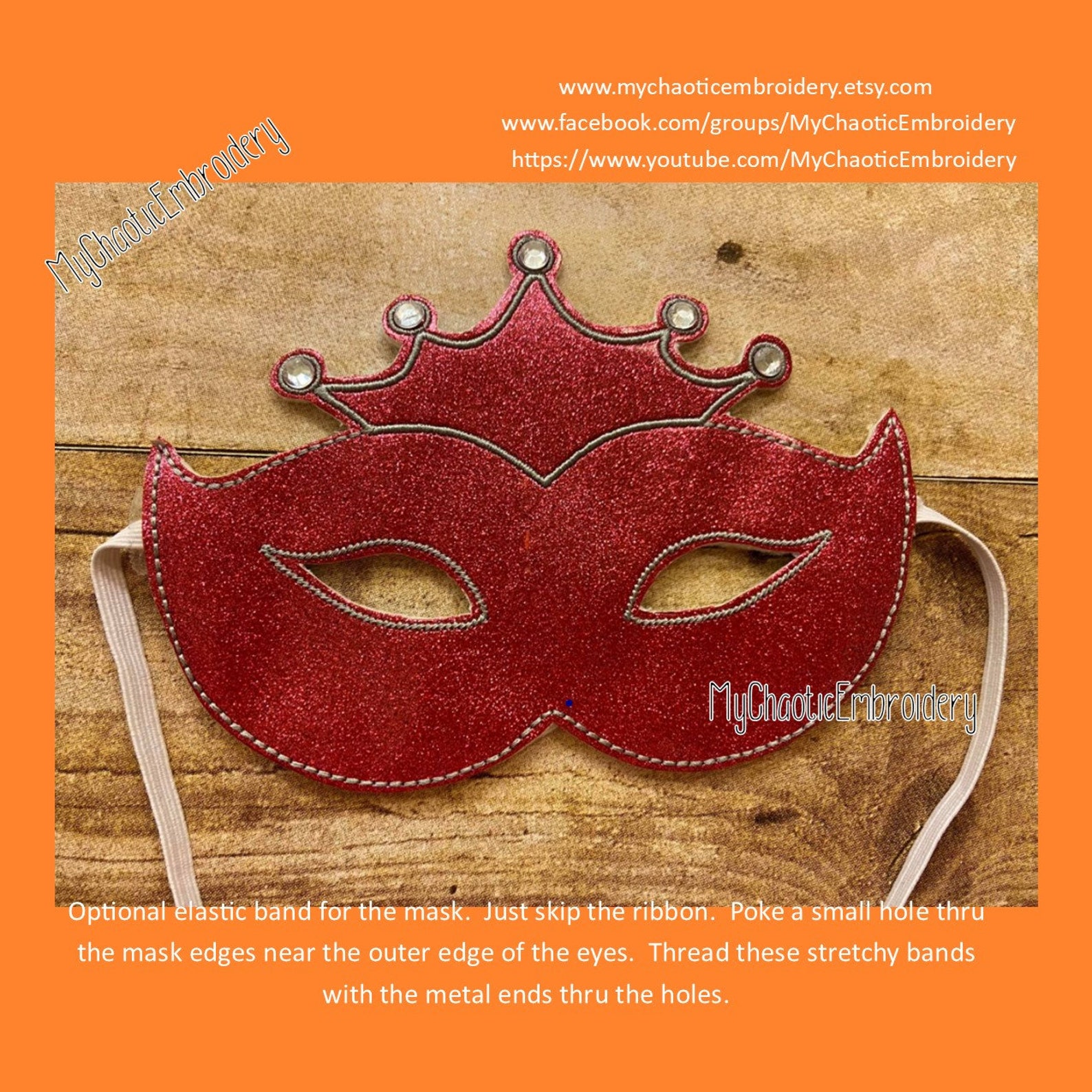 2 Styles Mardi Gras Crown and Jewels Applique Mask Designs 5x7 ...