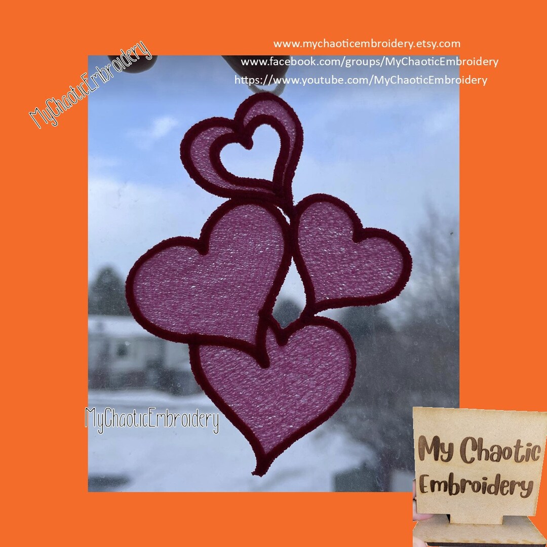 Free Standling Lace FSL Stacked Hearts Filled Ornament Designs 3 Sizes ...