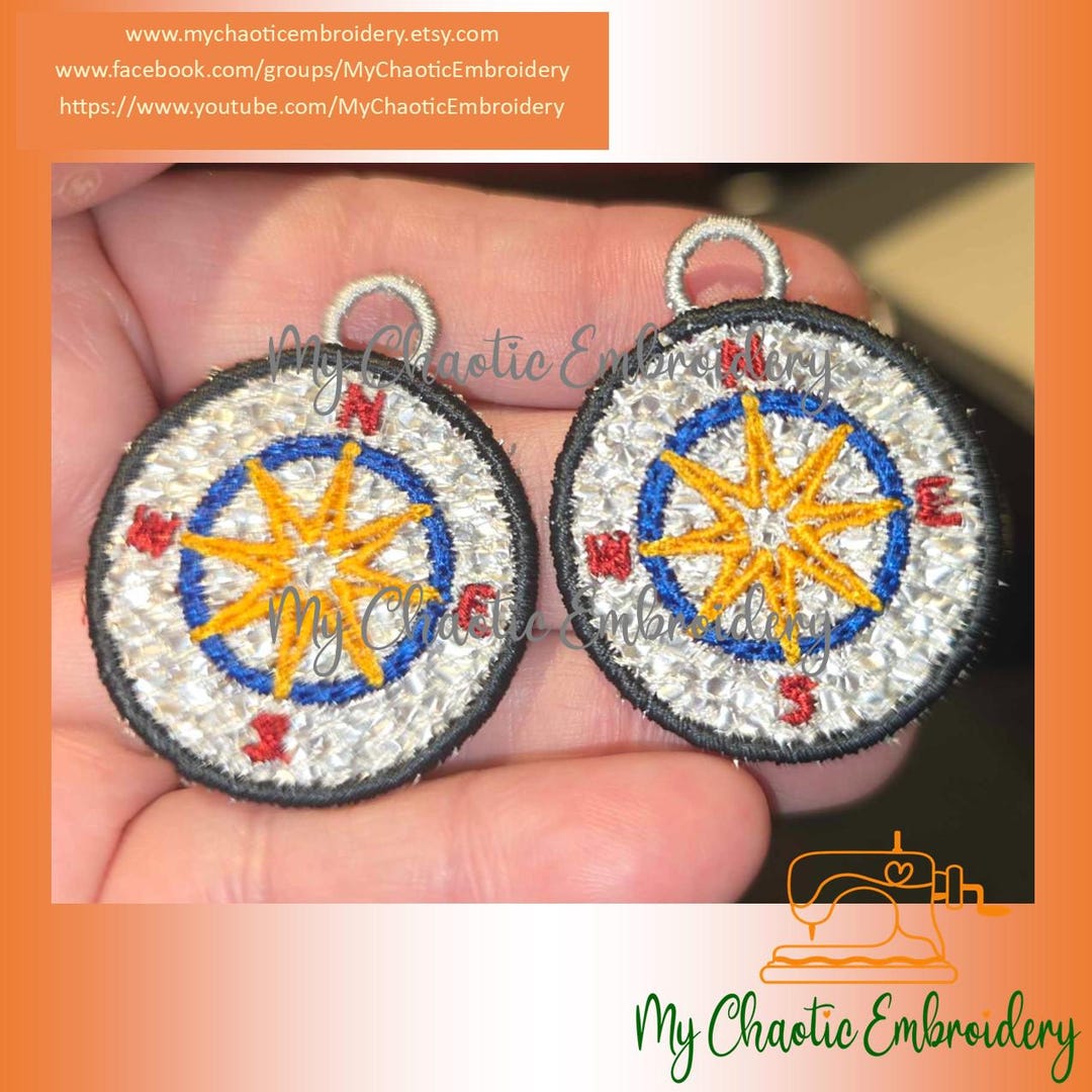 4x4 FSL Free Standing Lace Compass Earrings Fish Hook Hardware Digital ...