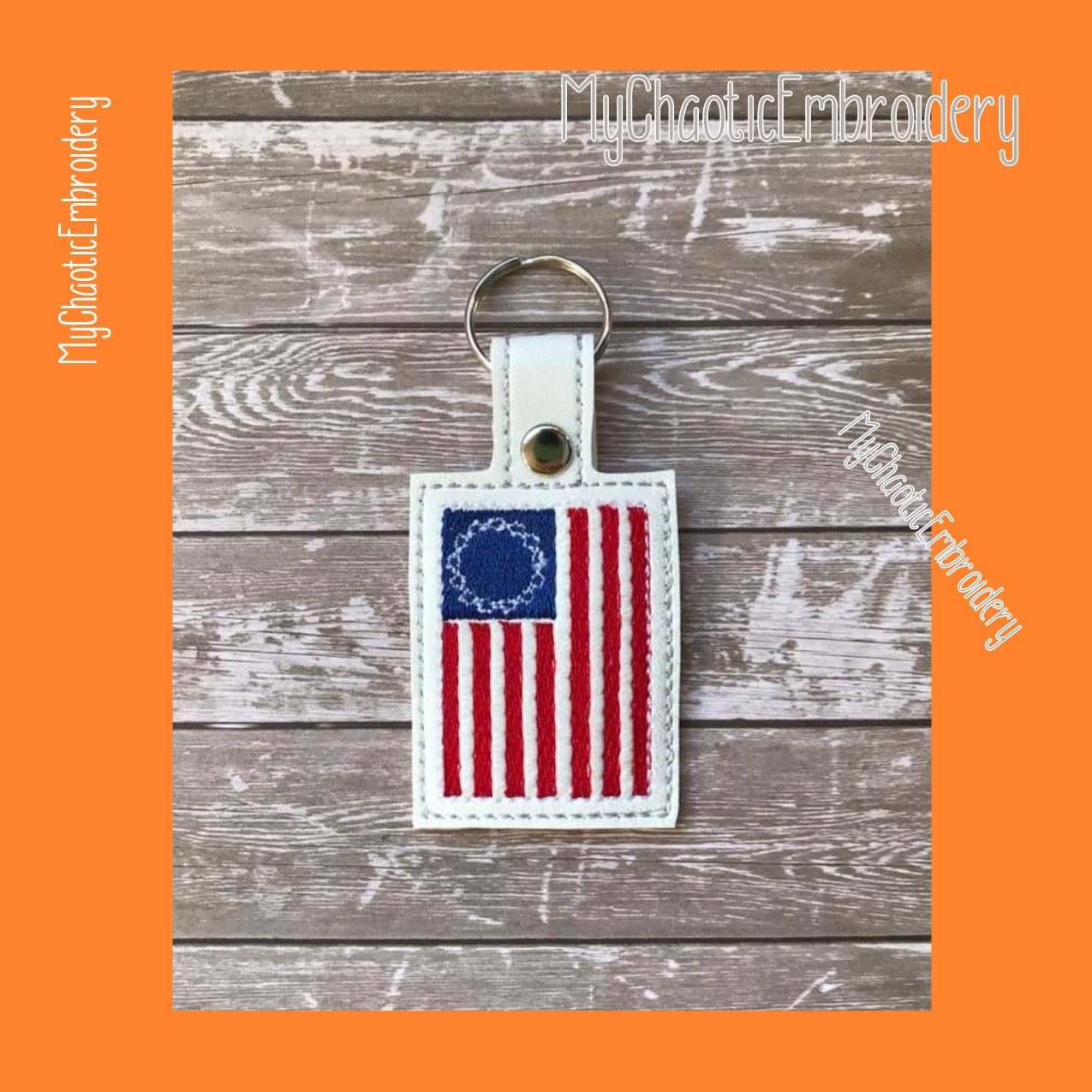 2 Versions 13 Stars Betsy Ross US Flag Snaptab & Eyelet Keyfob Designs ...
