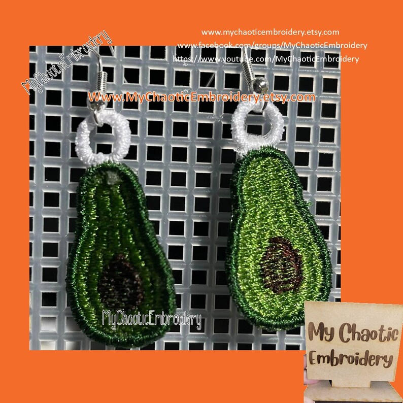 4x4 FSL Free Standing Lace Avocado Earrings Pattern, Fish Hook Hardware ...