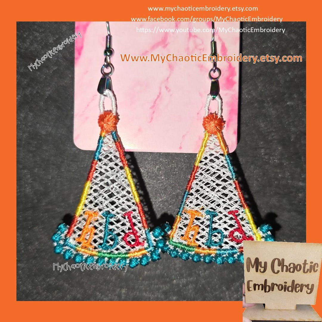 4x4 FSL Free Standing Lace Birthday Party Hat Earrings Earrings Pattern ...