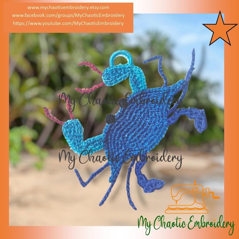 Crab - Ornament Hanger Free Standing Lace FSL Version Design, 4x4 ...