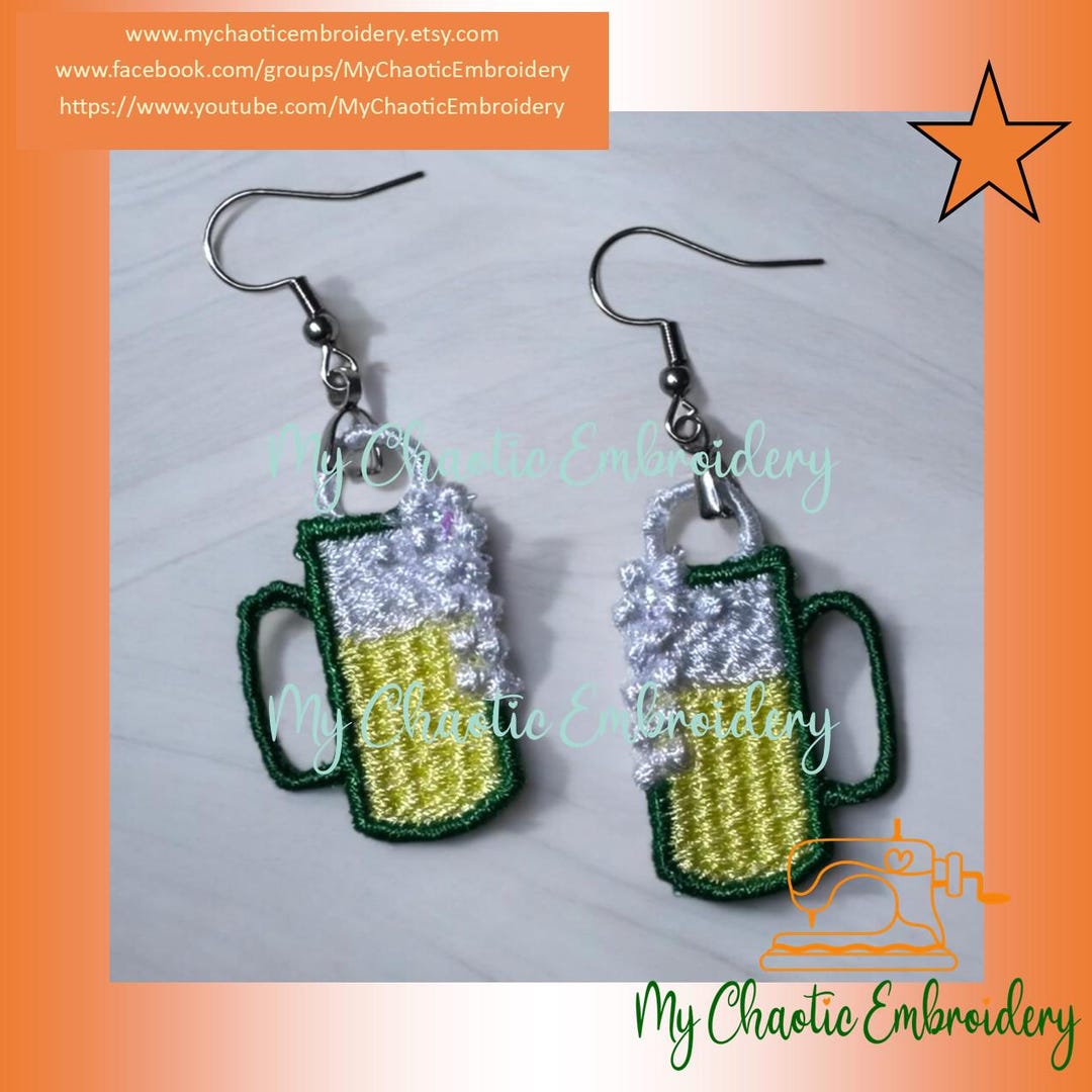 4x4 FSL Free Standing Lace Beer Mug Suds Brew Earrings Fish Hook ...