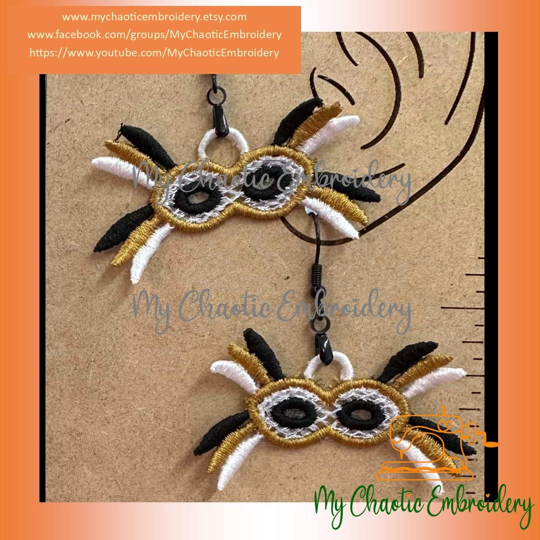 4x4 FSL Free Standing Lace Mardi Gras Catseye Mask Bead Feathers ...