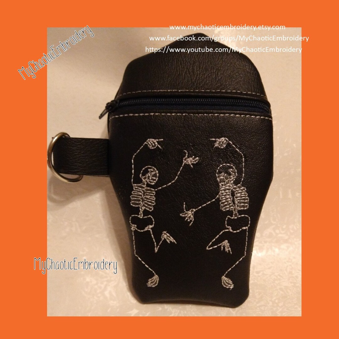 5x7 ITH Halloween Casket Coffin Dancing Skeletons Zipper Bag FULLY ...