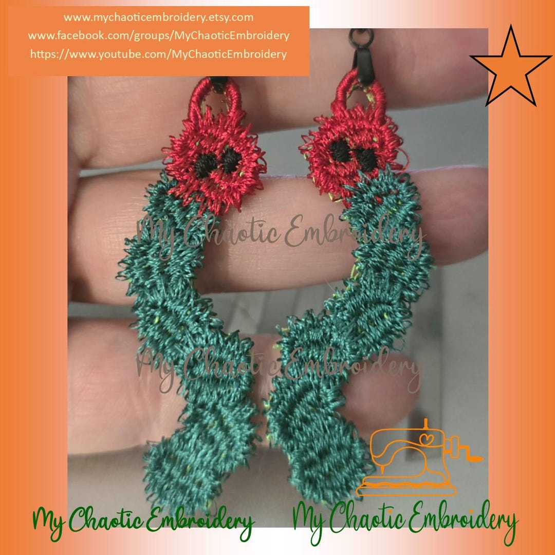 4x4 FSL Free Standing Lace Caterpillar Fuzzy Worm Earrings Fish Hook ...