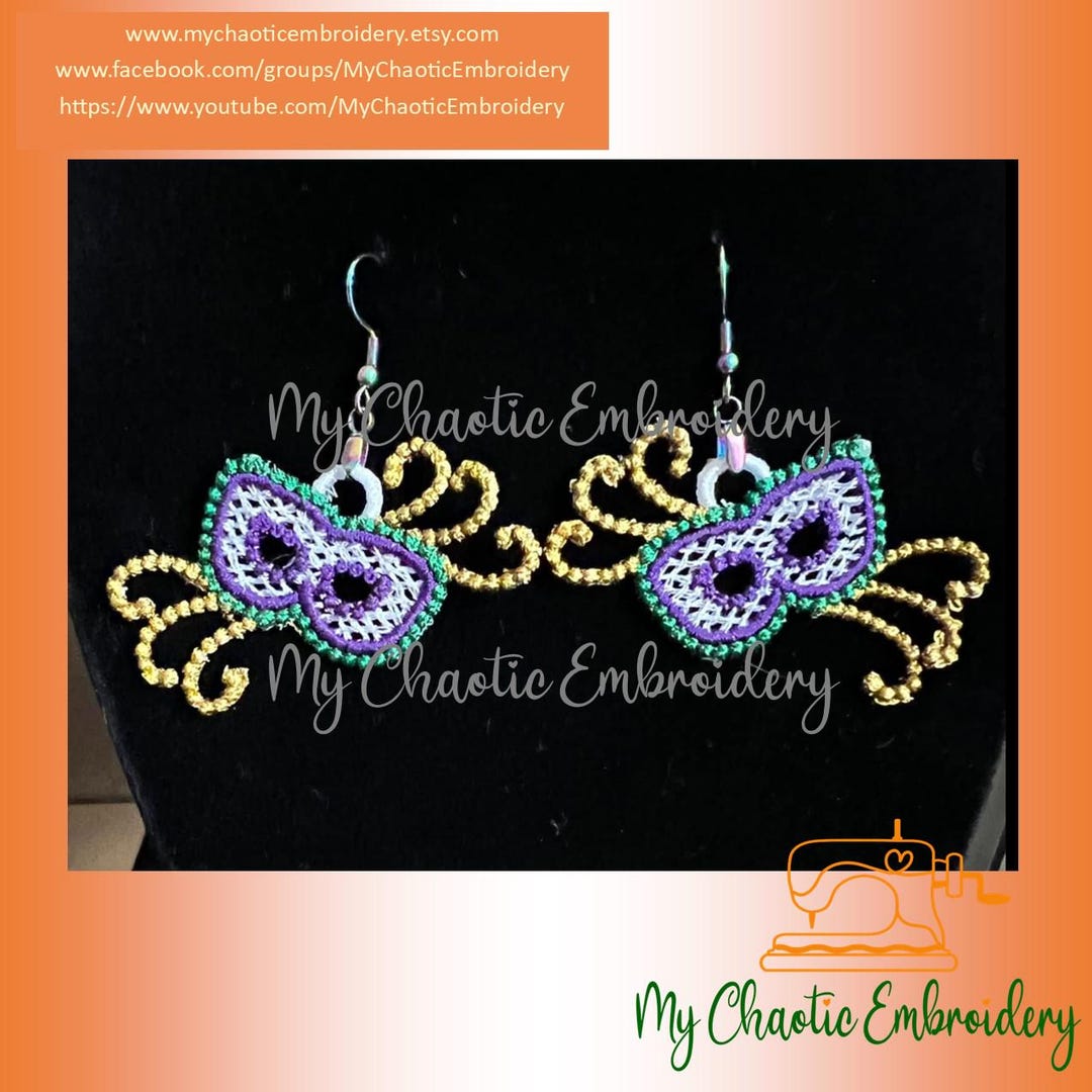 4x4 FSL Free Standing Lace Mardi Gras Mask Bead Swirls Costume Carnival ...